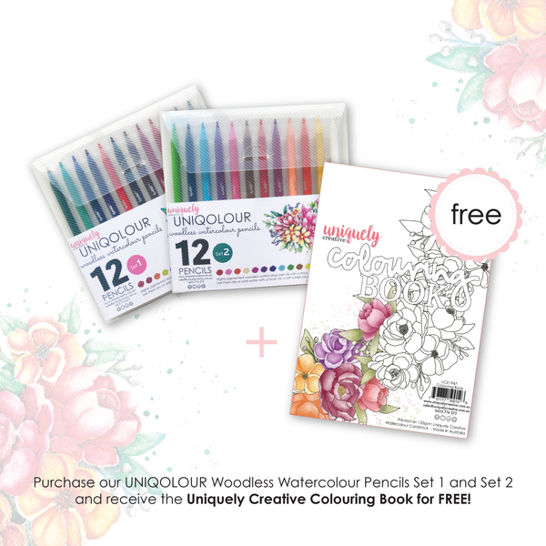 UNIQOLOUR Woodless Watercolour Pencil Duo + Free Colouring Book ...